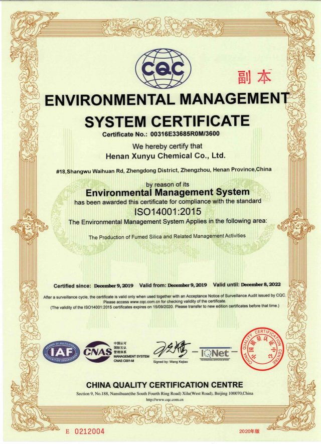 Product Certifications - XYSIL® Fumed Silica